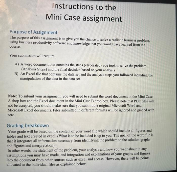 Instructions to the Mini Case assignment Purpose of | Chegg.com