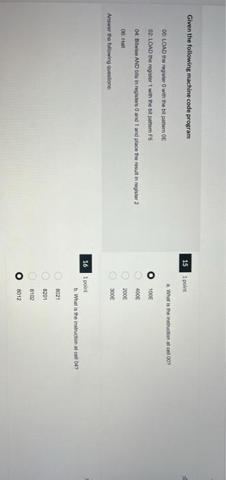 Solved Given the following machine code program 15 1 point a | Chegg.com