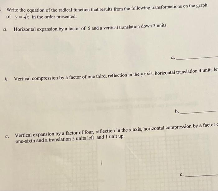 Solved Write the equation of the radical function that | Chegg.com