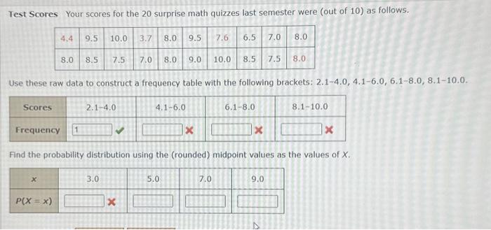 Solved Test Scores Your scores for the 20 surprise math | Chegg.com