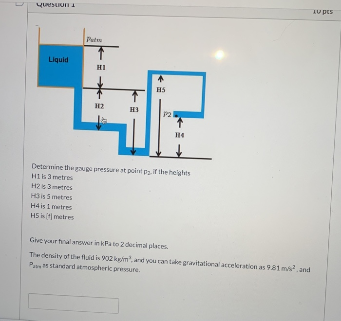Solved Question 1 10 pts Patm Liquid Determine the gauge | Chegg.com