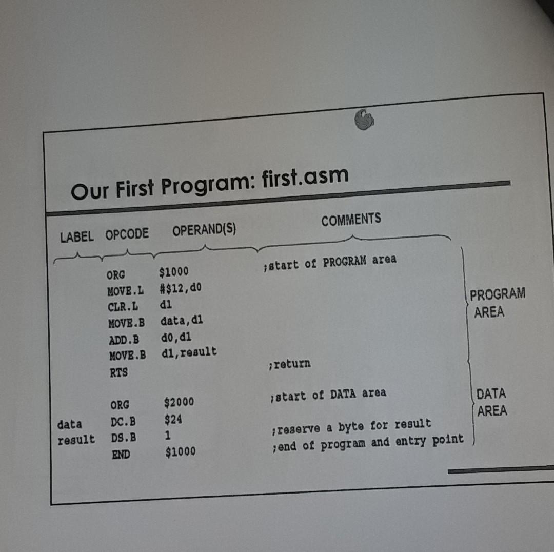 Solved Our First Program: first.asm COMMENTS LABEL OPCODE | Chegg.com