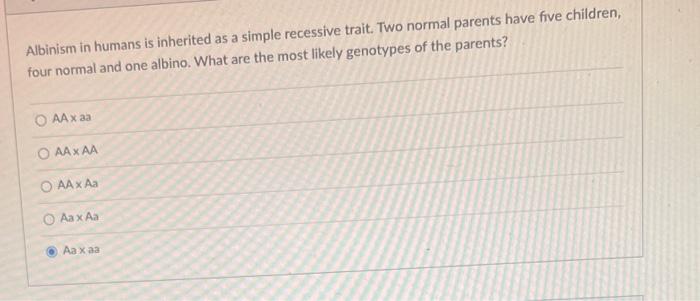 Solved Albinism in humans is inherited as a simple recessive | Chegg.com
