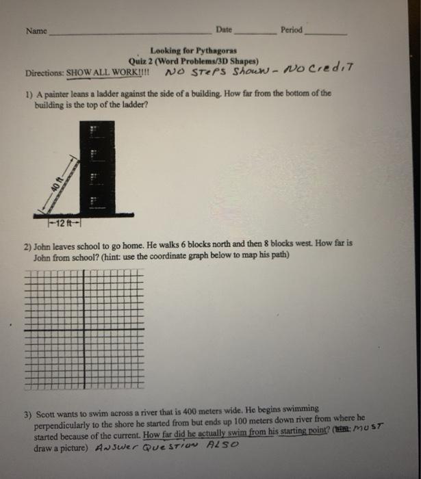 Solved Name Date Period Looking for Pythagoras Quiz 2 (Word | Chegg.com