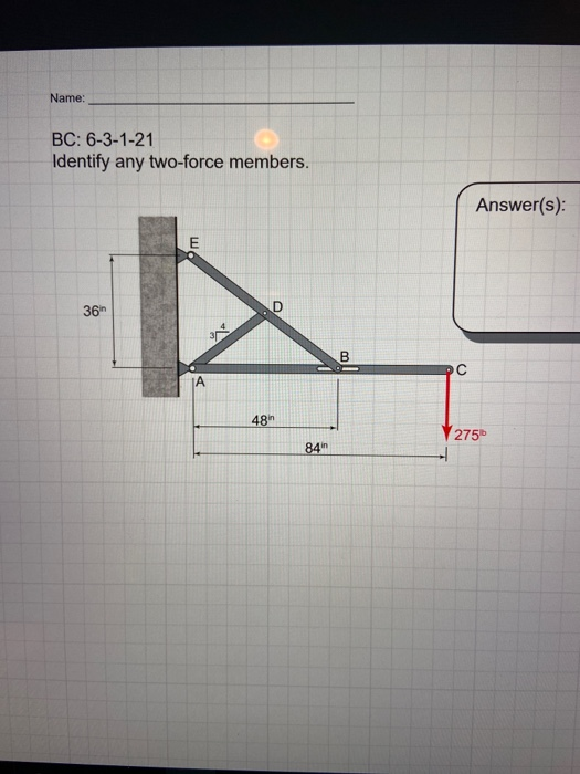 Solved Name: BC: 6-3-1-21 Identify any two-force members. | Chegg.com
