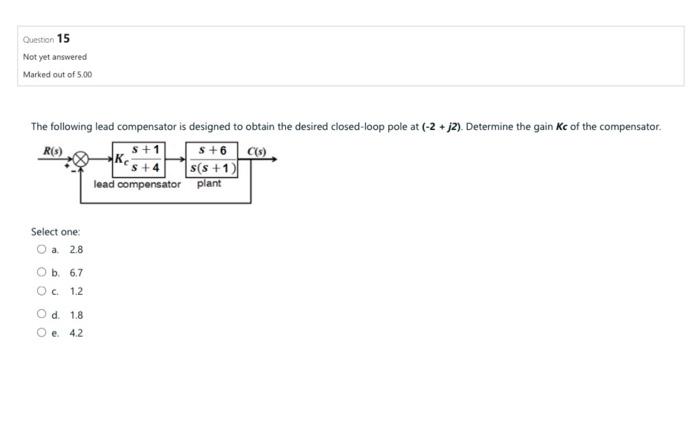 Solved The following lead compensator is designed to obtain | Chegg.com