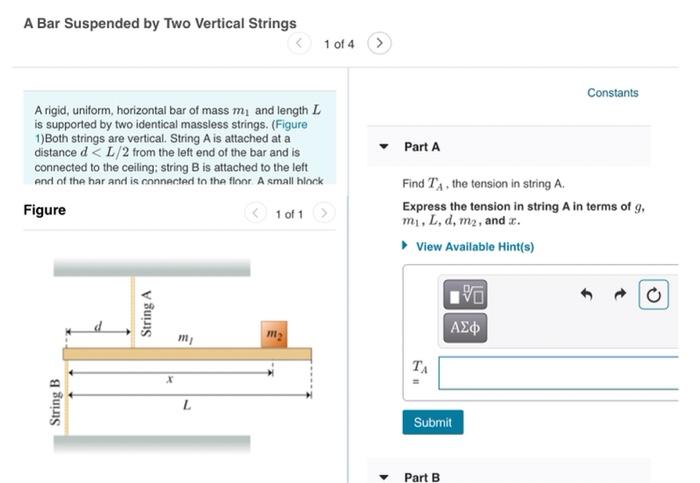 Solved A Bar Suspended by Two Vertical Strings