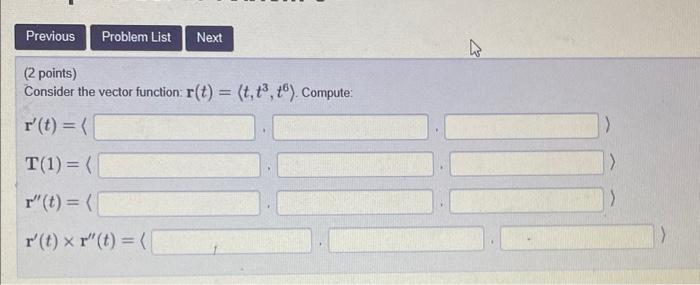 Solved (2 points) Consider the vector function: | Chegg.com