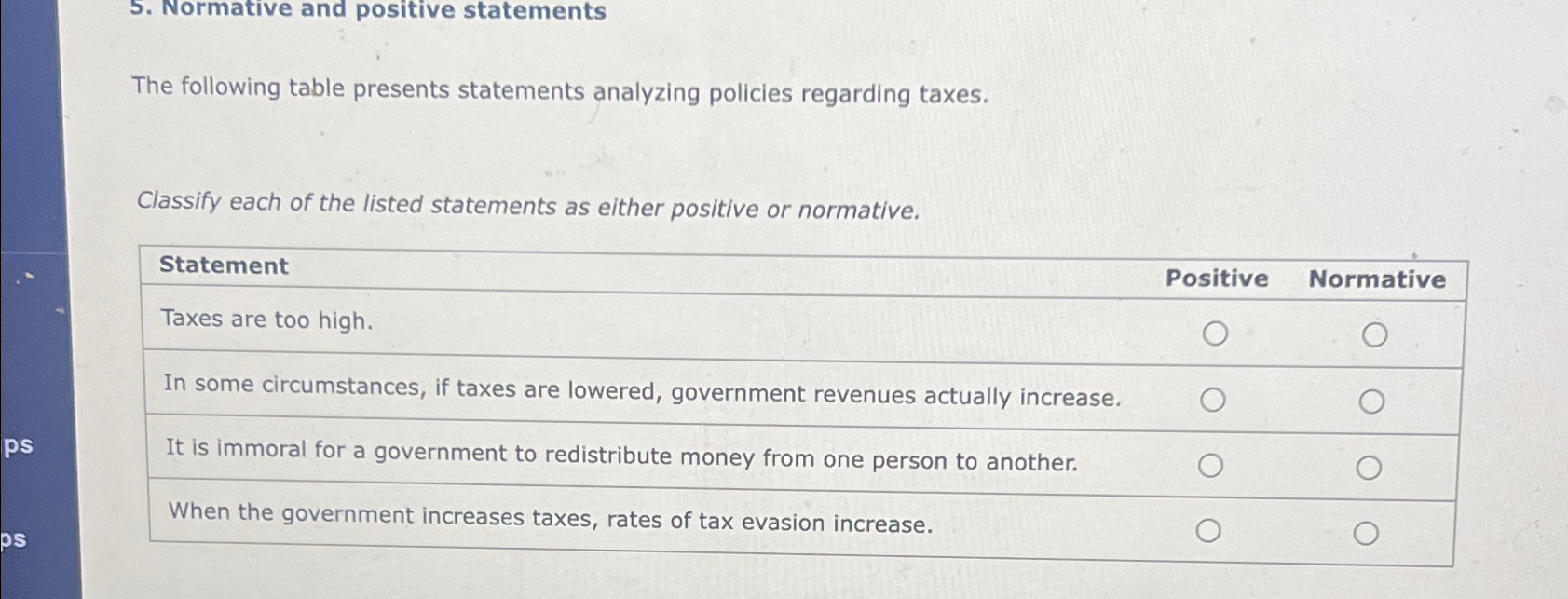 Solved Normative and positive statementsThe following table | Chegg.com