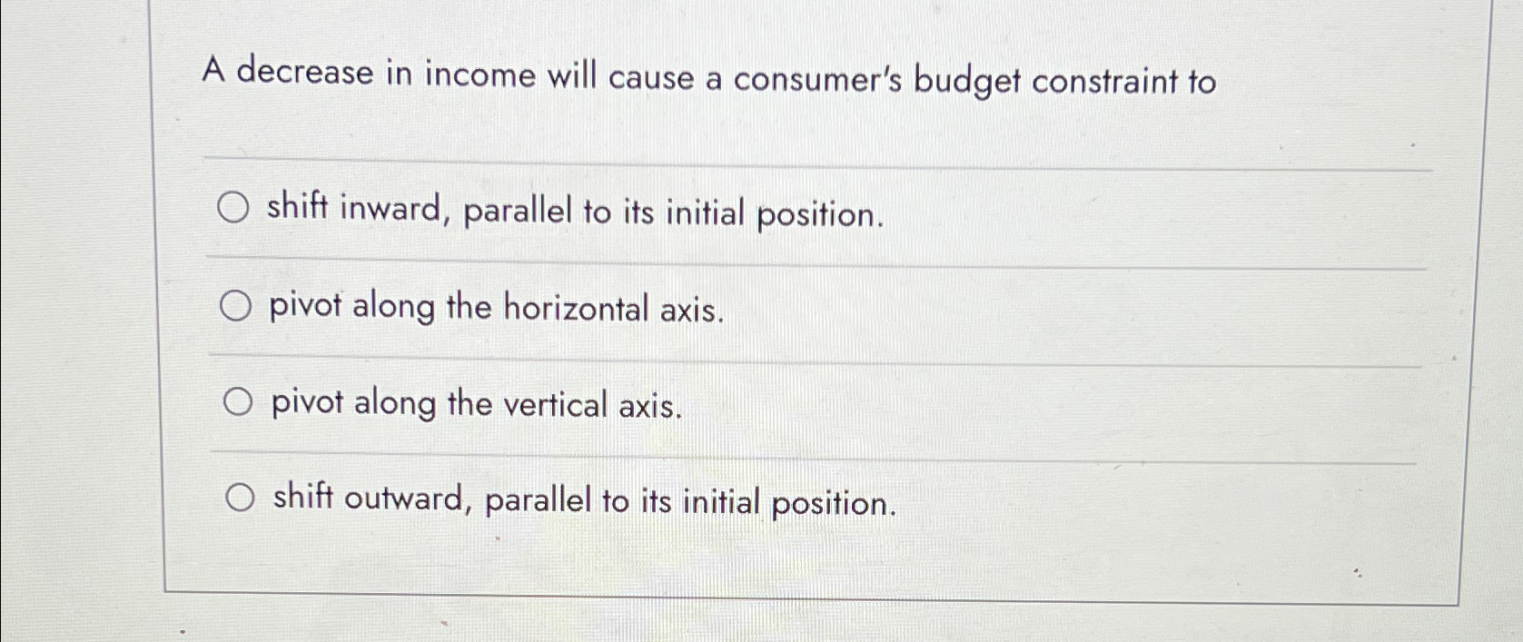 Solved A decrease in income will cause a consumer's budget | Chegg.com