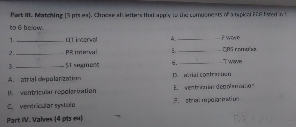 Solved Part III. Matching (3 pts ea). Choose all letters | Chegg.com Solved Part III. Matching (3 pts ea). Choose all letters | Chegg.com