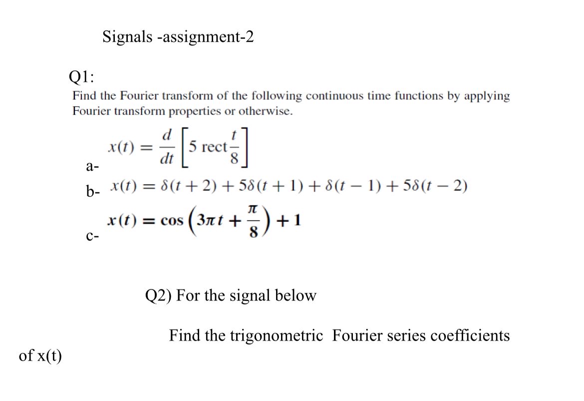 Solved Signals -assignment-2Q1:Find the Fourier transform of | Chegg.com