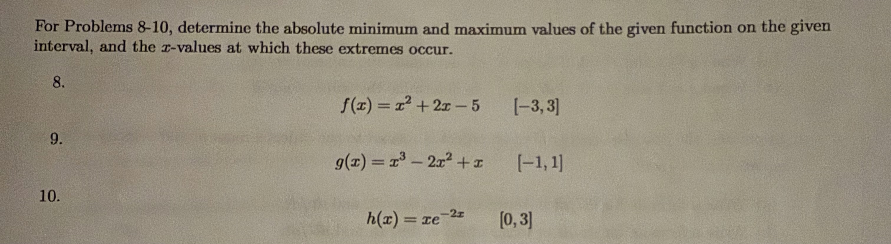 Solved For Problems 8-10, ﻿determine the absolute minimum | Chegg.com