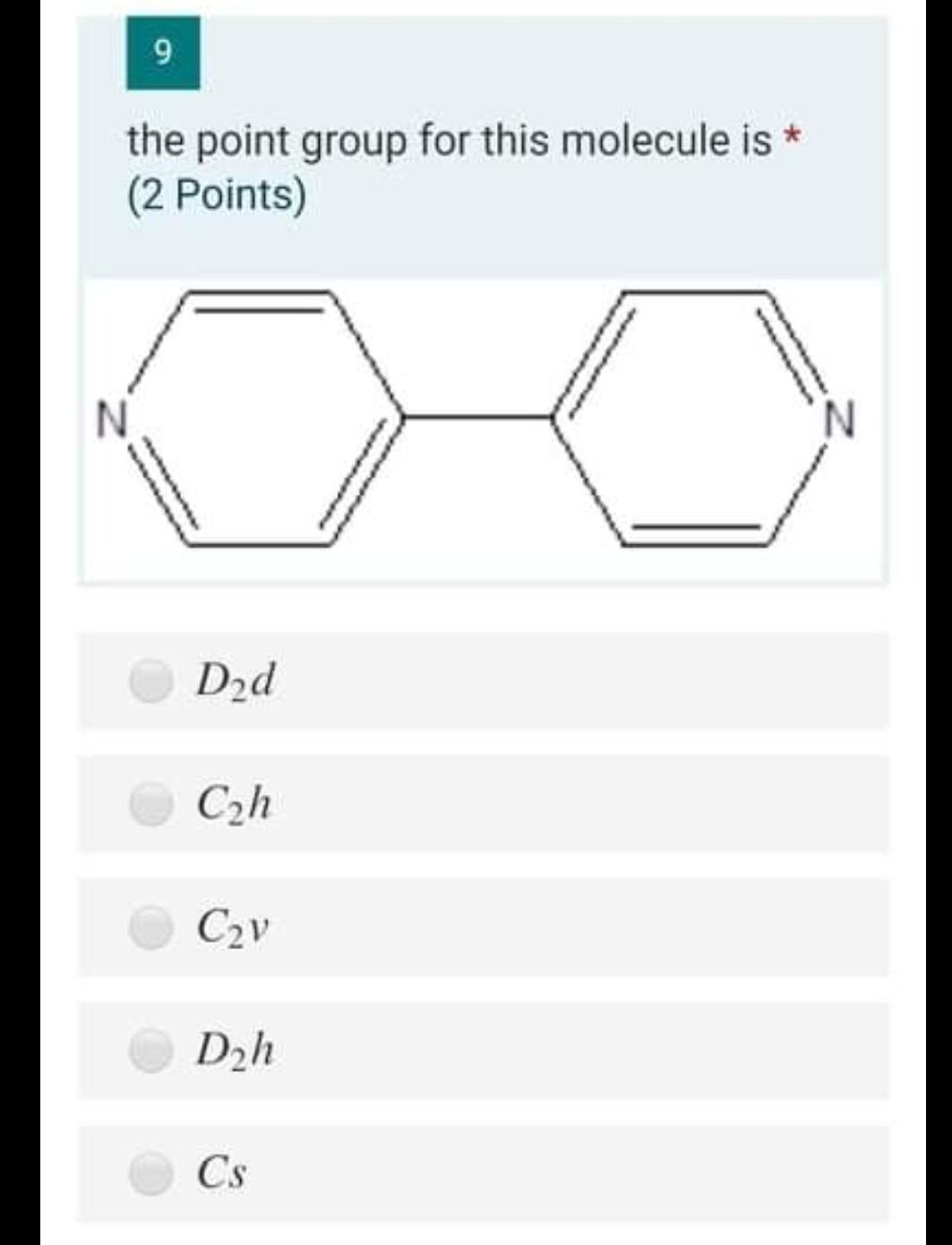 Solved 9 the point group for this molecule is * (2 Points) N | Chegg.com