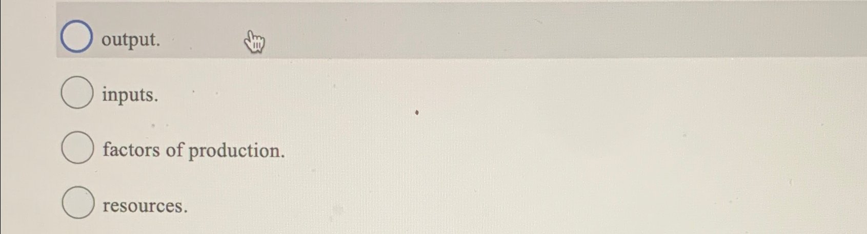 Solved output.inputs.factors of production.resources. | Chegg.com