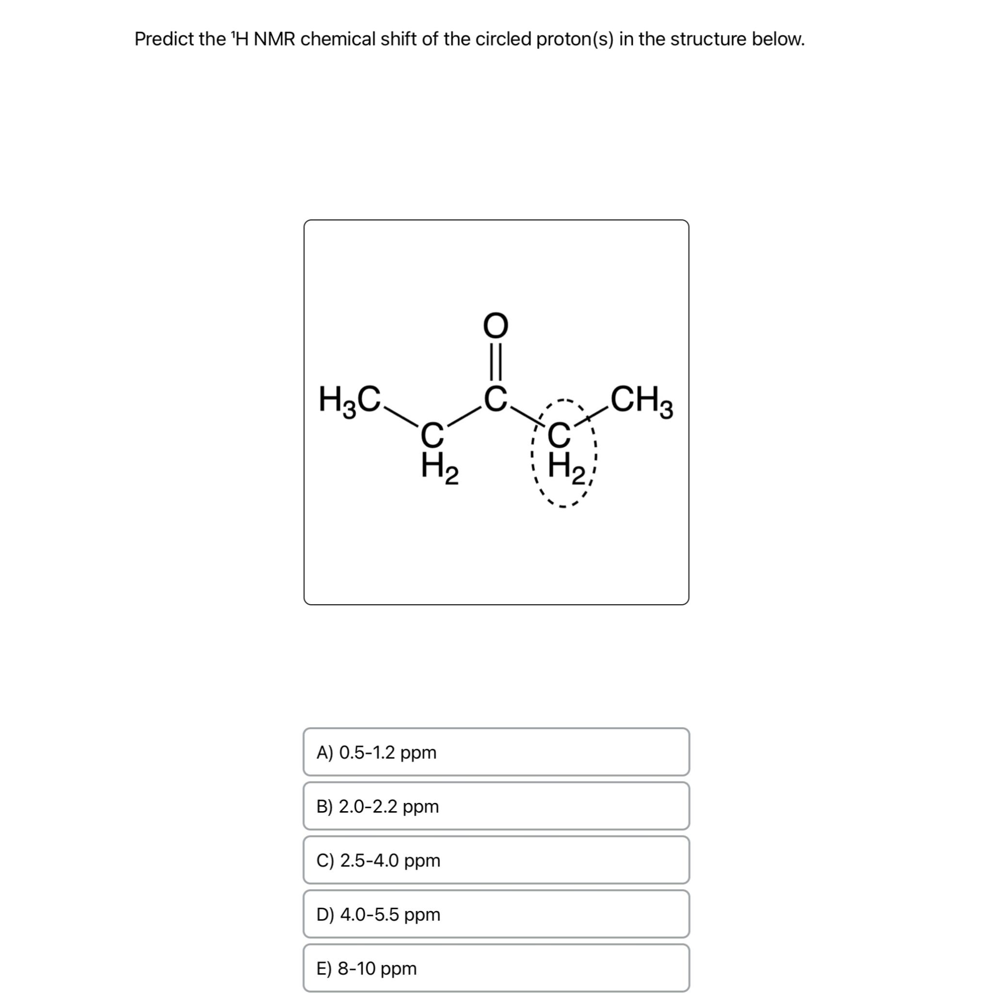 Solved Predict the 1H ﻿NMR chemical shift of the circled | Chegg.com