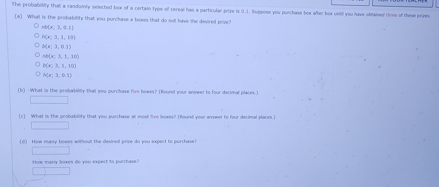 Solved The probability that a randomly selected box of a | Chegg.com