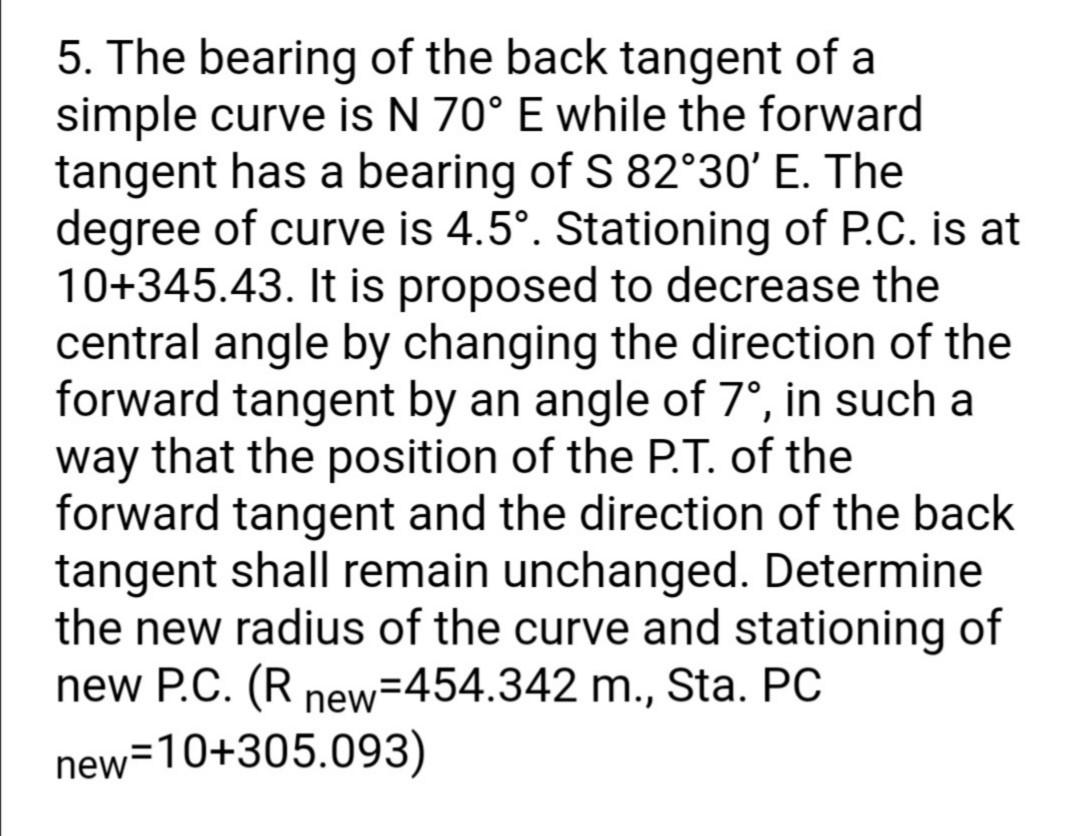 Solved 5. The bearing of the back tangent of a simple curve | Chegg.com