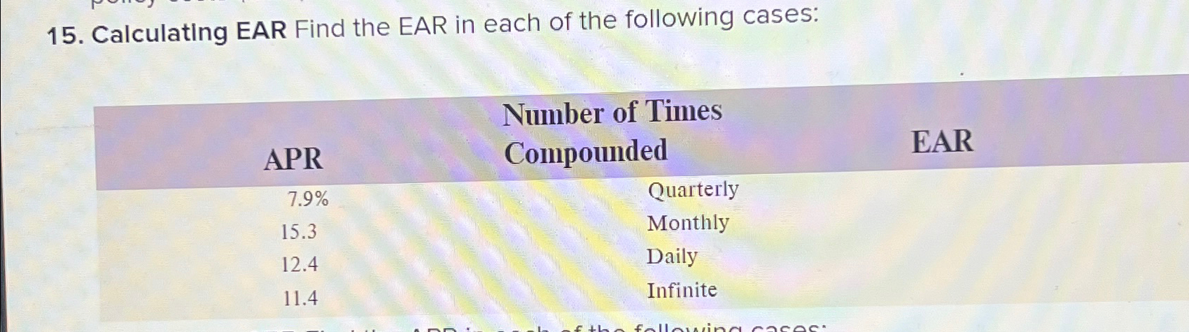 Solved Calculating EAR Find the EAR in each of the following | Chegg.com