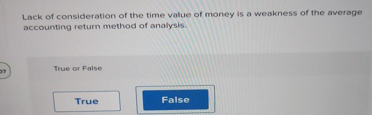 Solved Lack of consideration of the time value of money is a | Chegg.com
