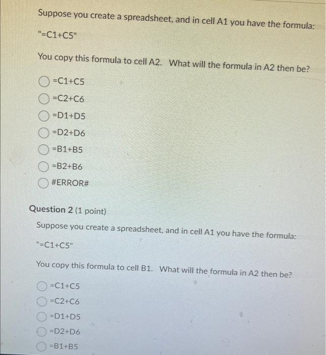 Solved Suppose you create a spreadsheet, and in cell A1 you | Chegg.com