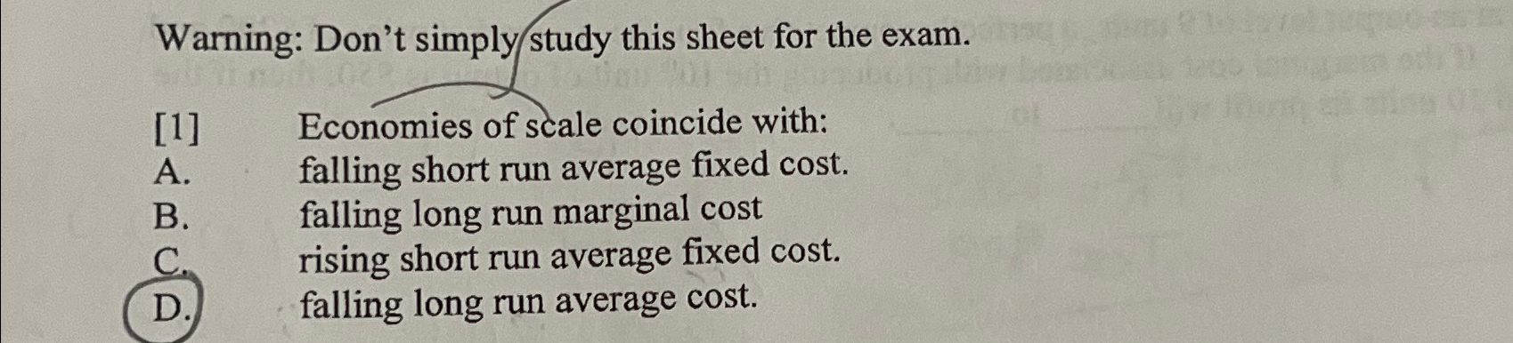 Solved Warning: Don't simply/study this sheet for the | Chegg.com