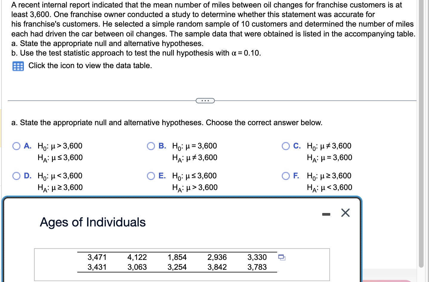 Solved Ages of Individualsa. State the appropriate null and | Chegg.com