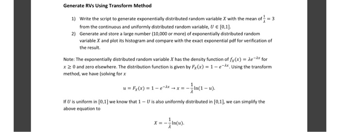 Solved Generate RVs Using Transform Method 1) Write the | Chegg.com