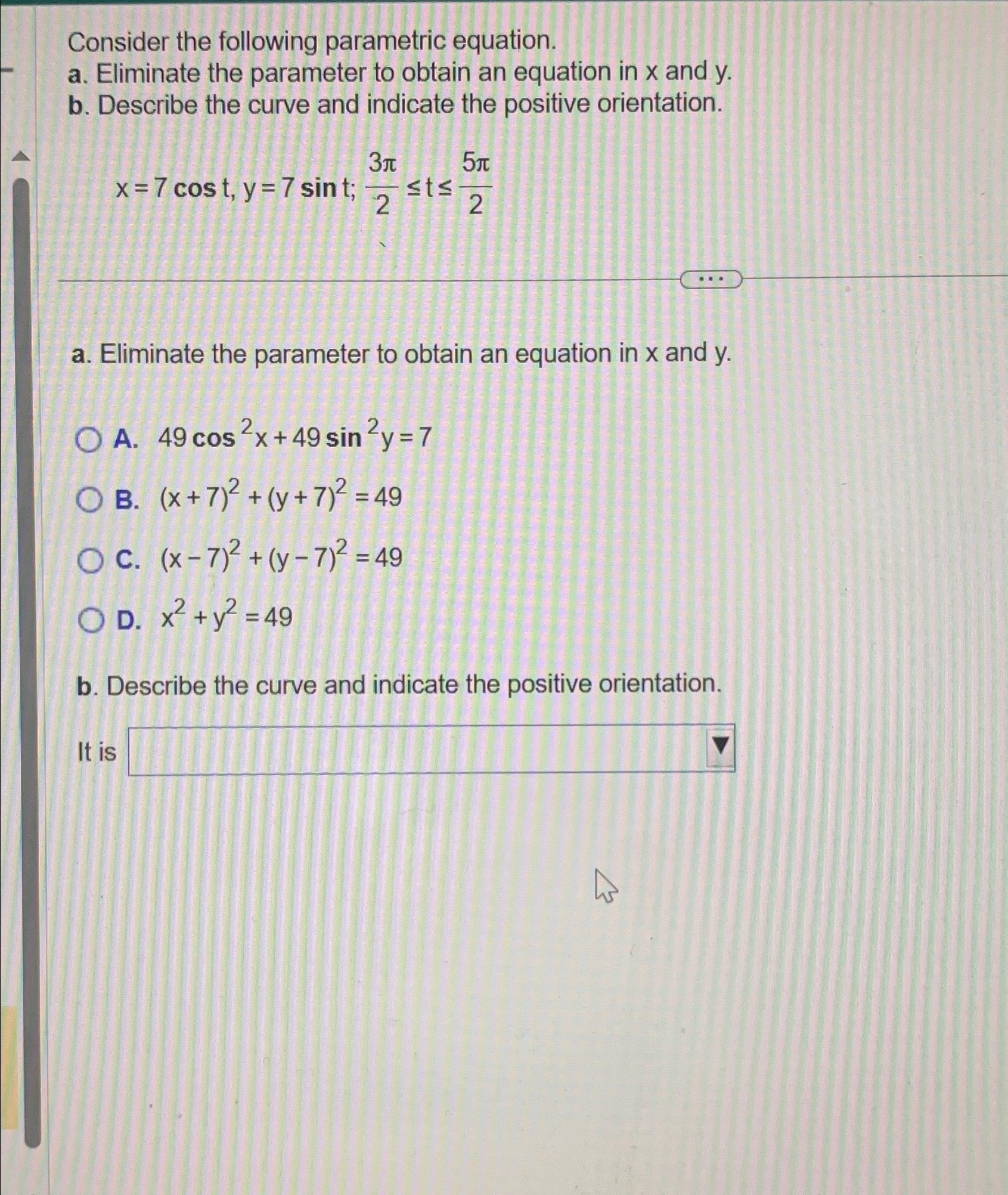 Solved Consider The Following Parametric Equation A