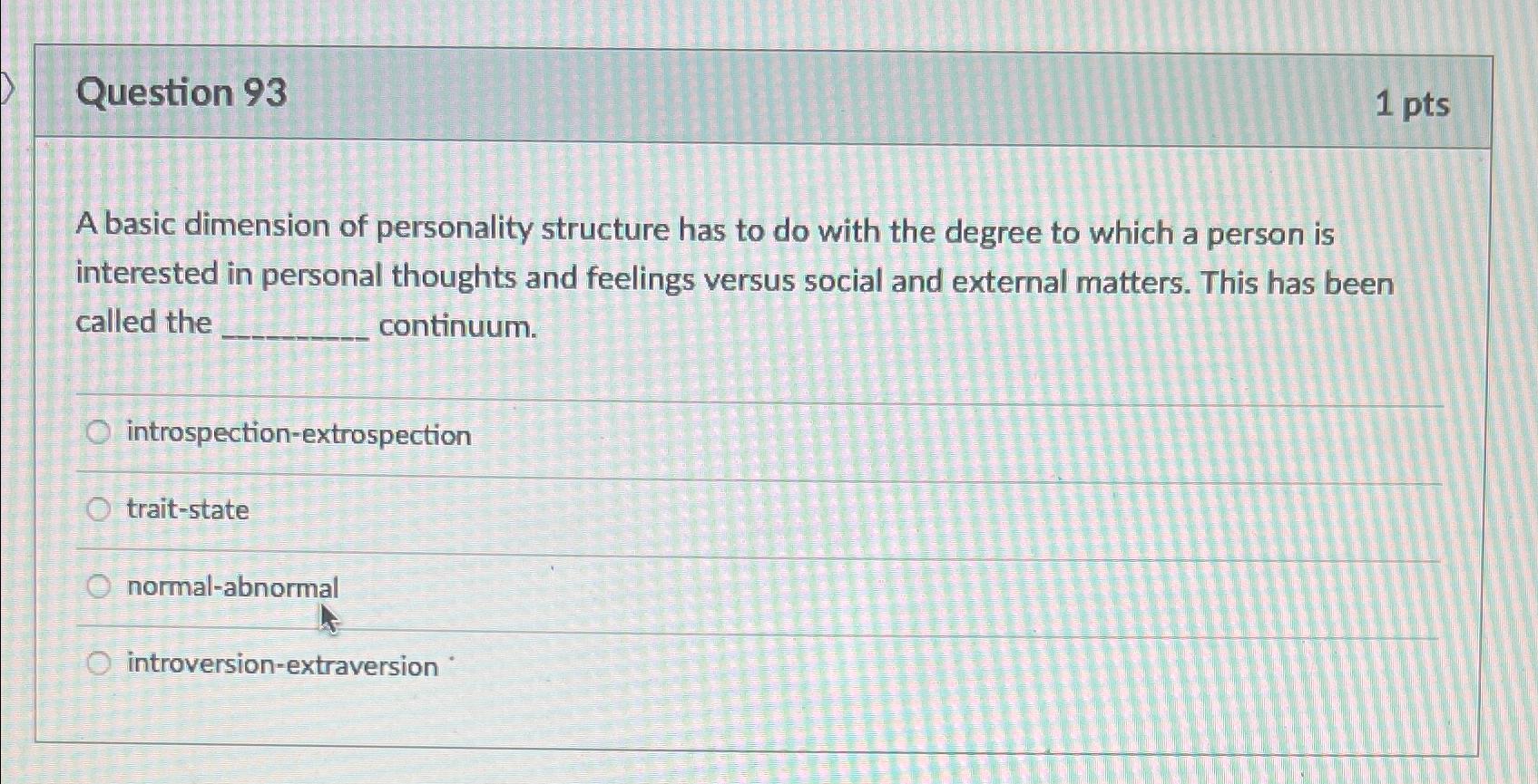 Solved Question 931 ﻿ptsA basic dimension of personality | Chegg.com