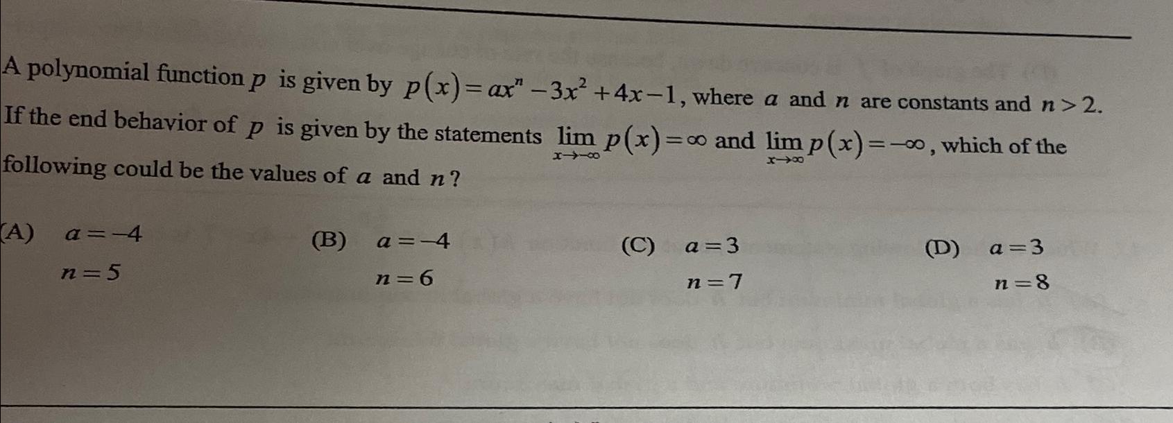 Solved A polynomial function p ﻿is given by | Chegg.com