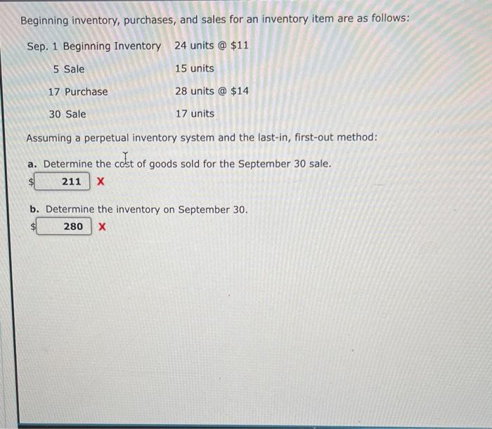 Solved Beginning inventory, purchases, and sales for an | Chegg.com