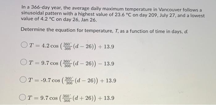 Solved In a 366-day year, the average daily maximum | Chegg.com