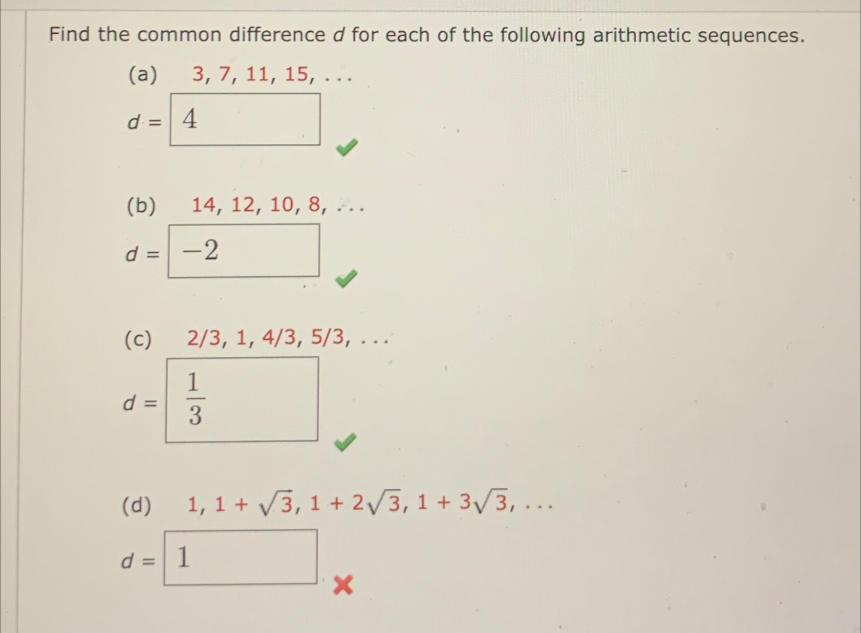 Solved Find the common difference d ﻿for each of the | Chegg.com