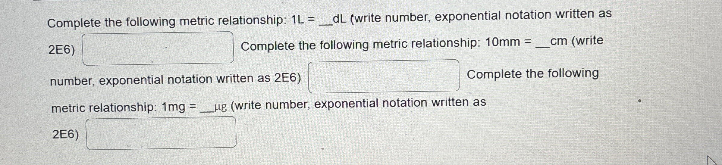 Solved Complete the following metric relationship: | Chegg.com