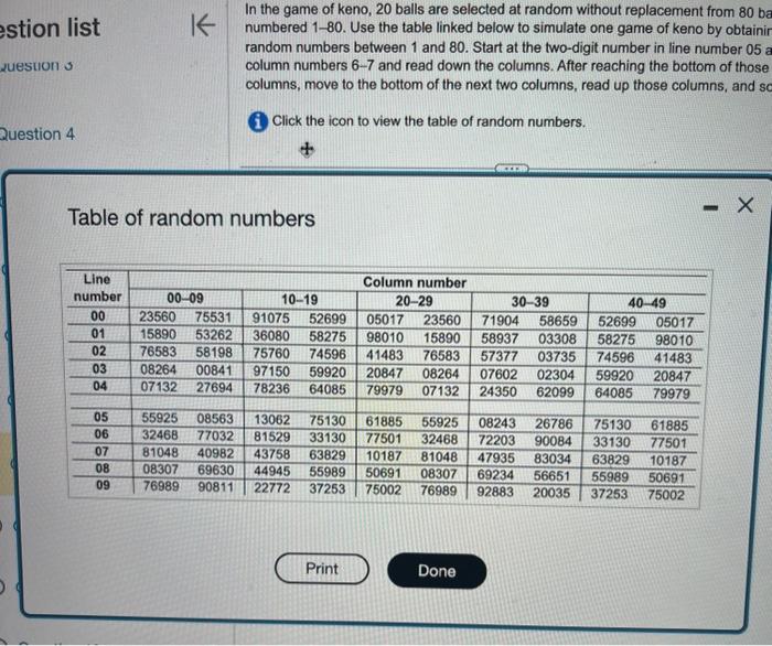 Solved In the game of keno, 20 balls are selected at random | Chegg.com