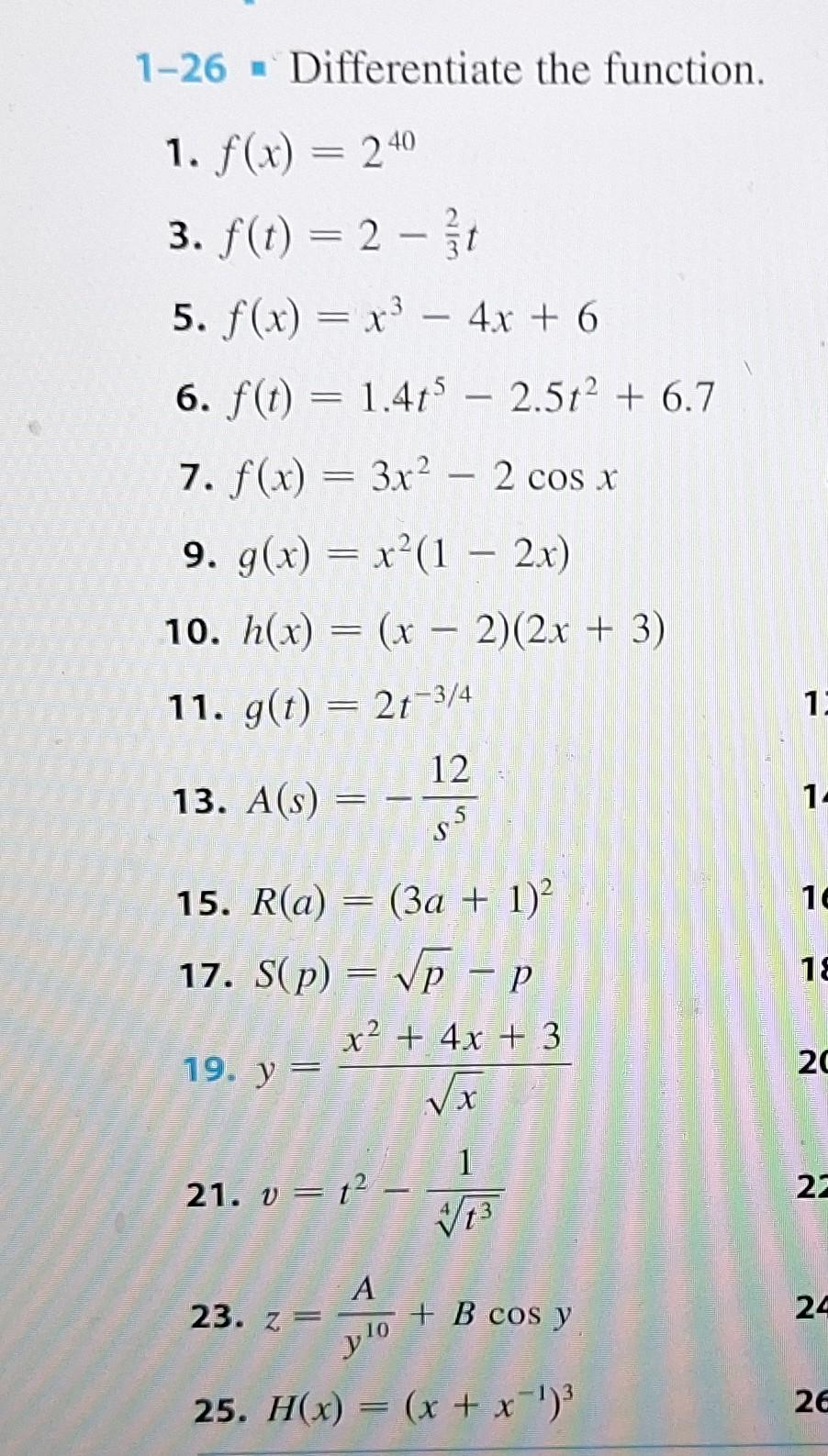 Solved 1-26 = Differentiate the function. 1. f(x)=240 3. | Chegg.com