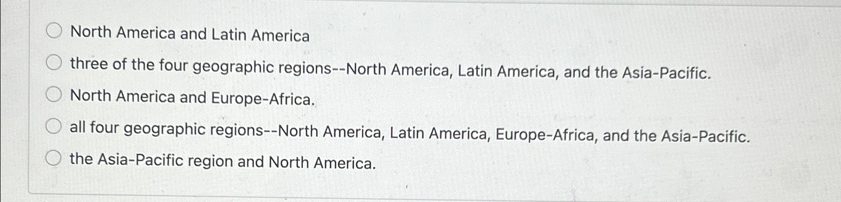 Solved North America and Latin Americathree of the four | Chegg.com