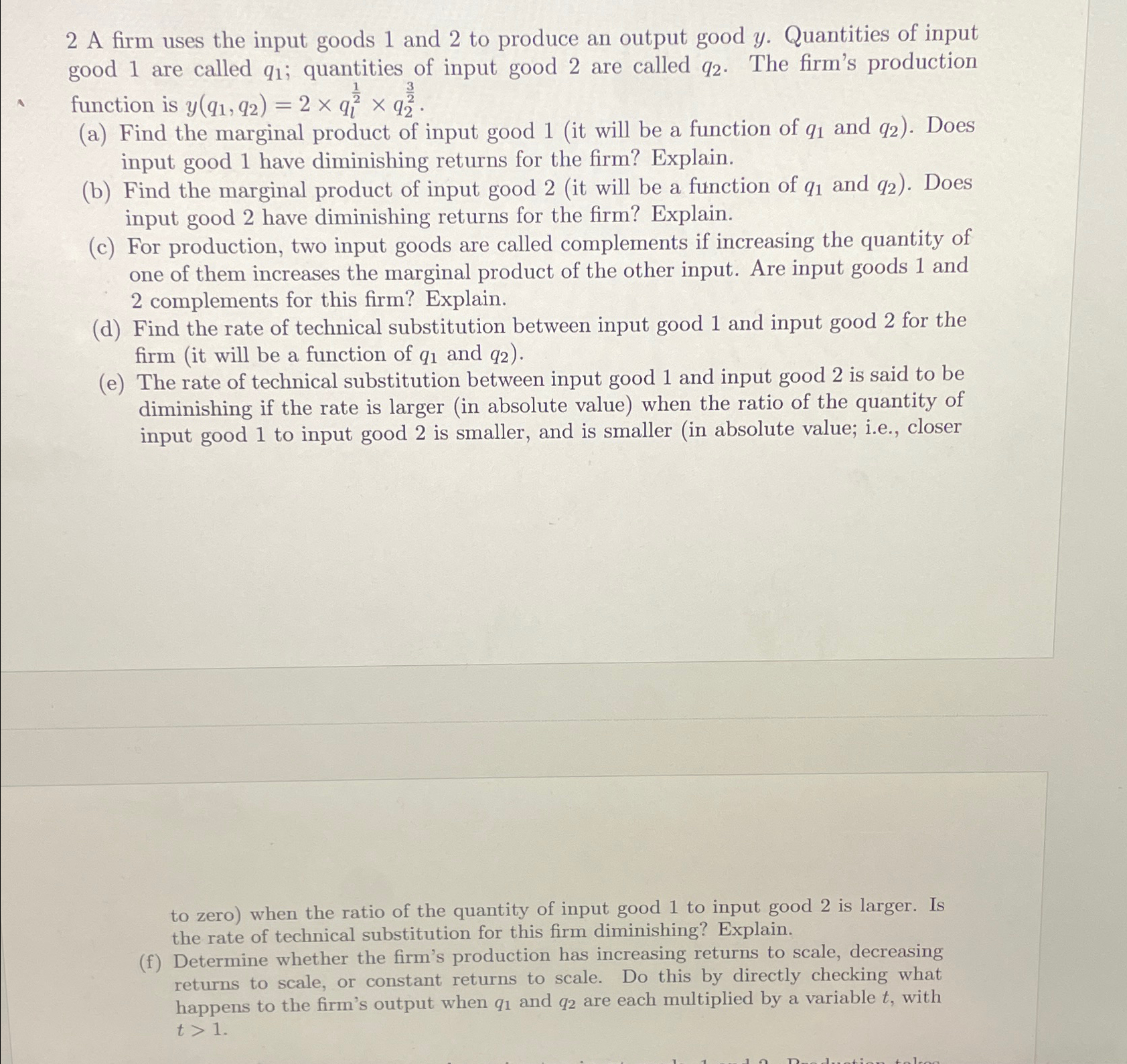 Solved 2 ﻿A firm uses the input goods 1 ﻿and 2 ﻿to produce | Chegg.com