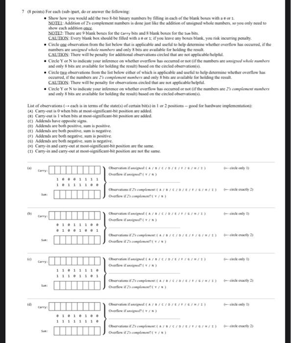 Solved 7 (8 points) For each (sub-lpart, do or answer the | Chegg.com