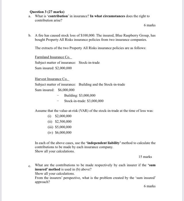 Question 3 (27 marks) a. What is contribution in | Chegg.com