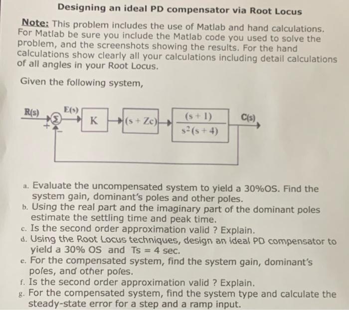 Solved Designing an ideal PD compensator via Root Locus | Chegg.com