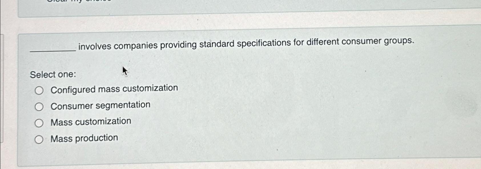 Solved involves companies providing standard specifications | Chegg.com