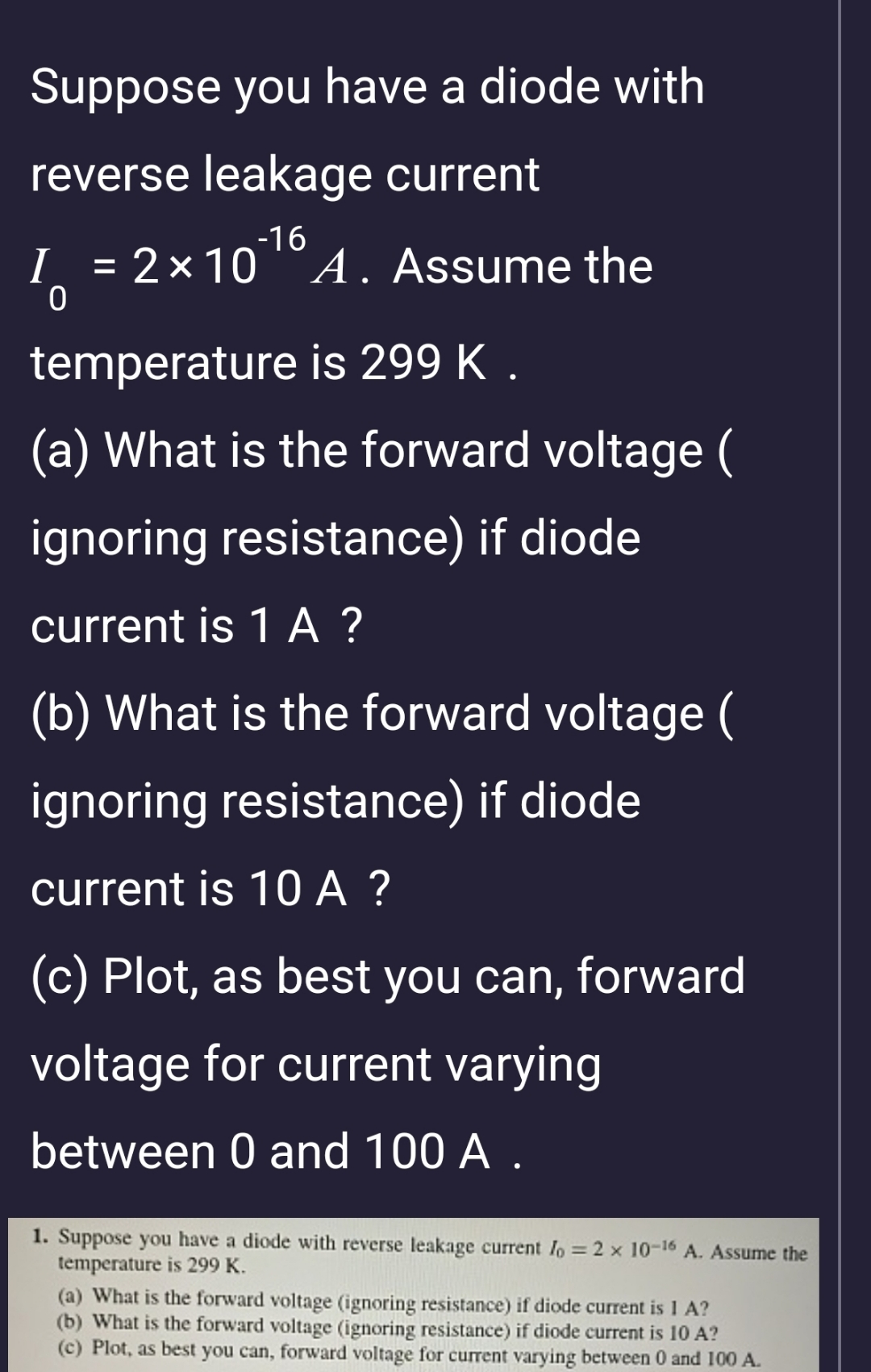 Solved Suppose you have a diode with reverse leakage current | Chegg.com