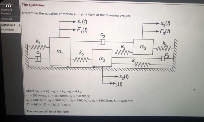 Solved Determine the equation of motion in matrix form of | Chegg.com