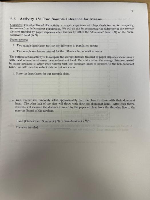 Solved 6.5 Activity 18: Two Sample Inference for Means | Chegg.com