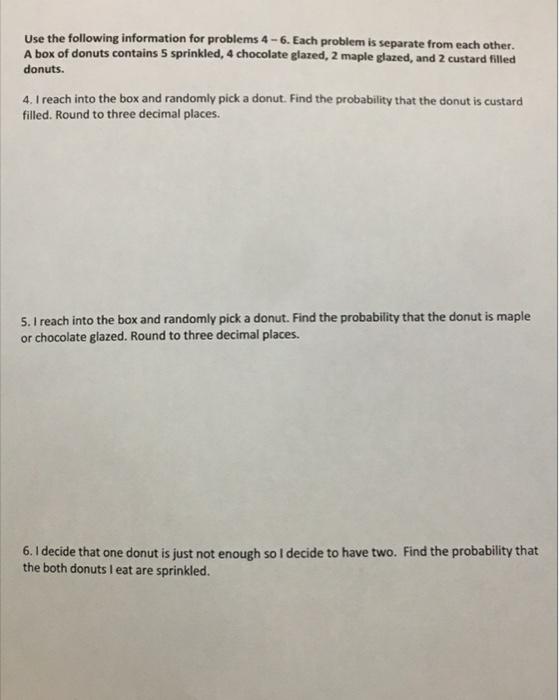 Solved Use the following information for problems 4 - 6. | Chegg.com