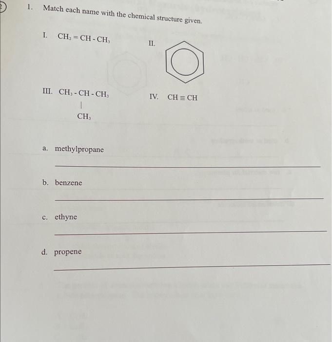 Solved 1. Match each name with the chemical structure given. | Chegg.com