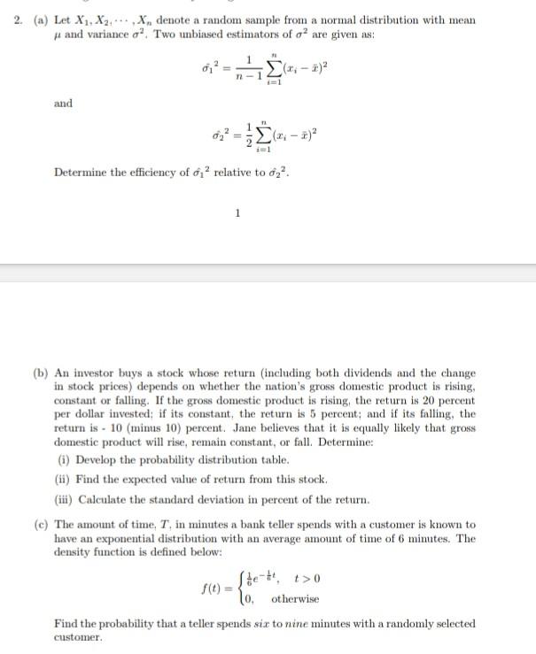 Solved (a) Let \\( X_{1}, X_{2}, \\cdots, X_{n} \\) denote a | Chegg.com Solved (a) Let \\( X_{1}, X_{2}, \\cdots, X_{n} \\) denote a | Chegg.com
