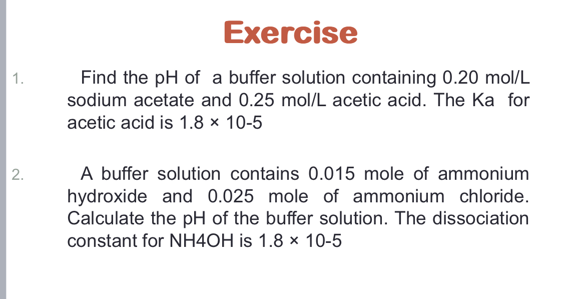 Solved ExerciseFind the pH ﻿of a buffer solution containing | Chegg.com